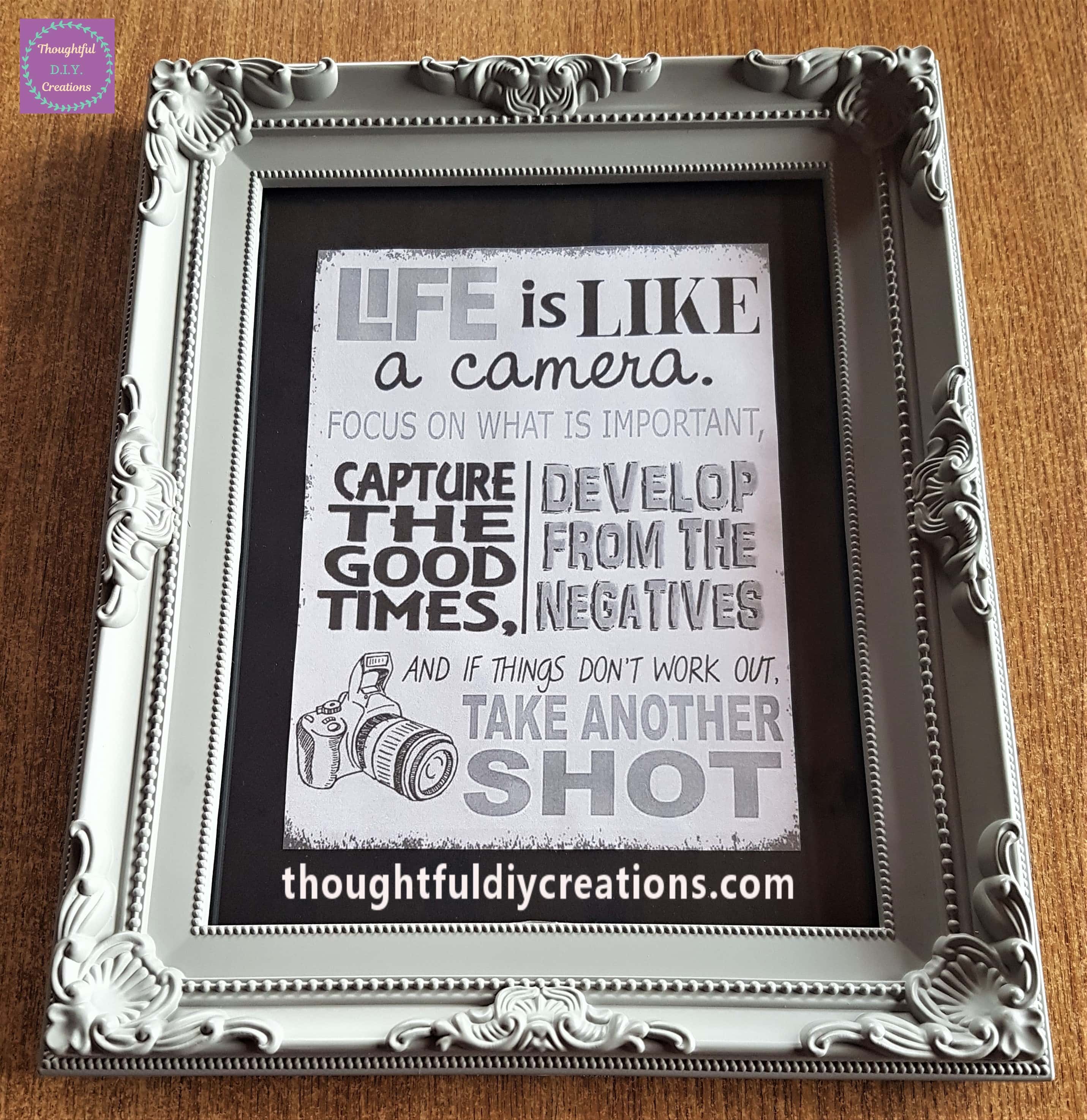 Camera Quote Frame Craft - thoughtfuldiycreations Home Deor Tutorial